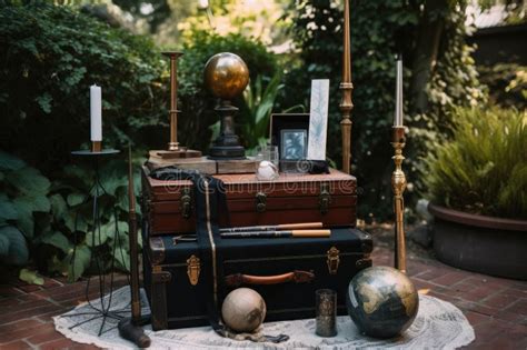 ceremony setup with a time capsule and tools stock image image of