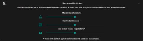 user account restrictions sonoran cad