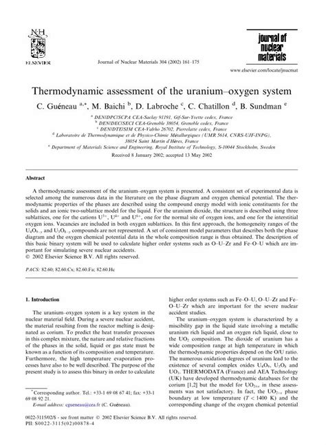 Pdf Thermodynamic Assessment Of The Uranium Oxygen System Dokumen Tips