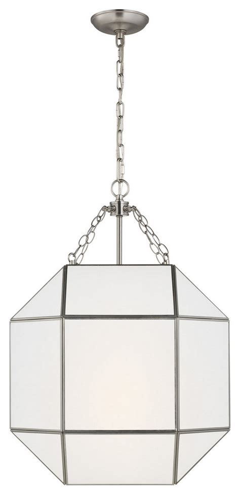 Morrison Three Light Lantern In Brushed Nickel Transitional Pendant
