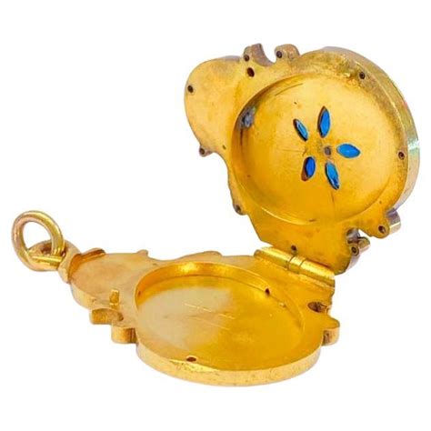 Antique Sapphier Russian Gold Locket Pendant For Sale At 1stdibs