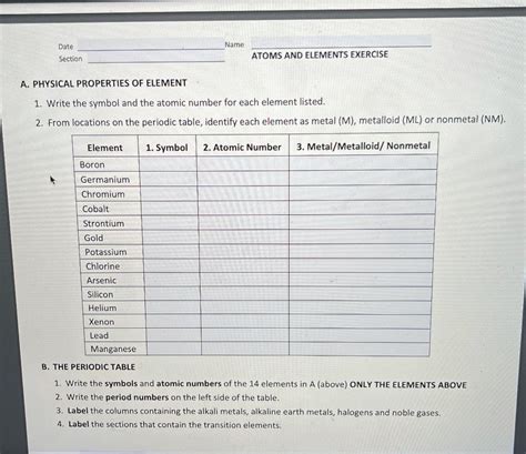 Solved Date Name Section ATOMS AND ELEMENTS EXERCISE A Chegg Com