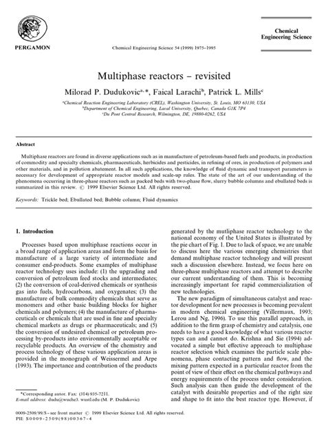Multiphase Reactors Revisited Pdf Chemical Reactor Catalysis