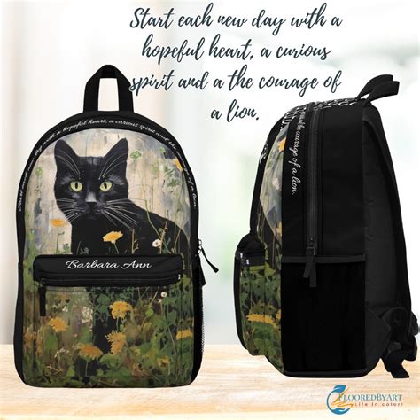 Personalized Black Cat Lovers Backpack Customizable Bookbag With