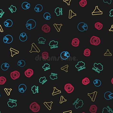 Set Line Pie Chart Infographic Network Cloud Connection Sales Funnel And Shield With Settings