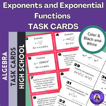 Exponents and Exponential Function Task Cards by Brainiac Mathematics
