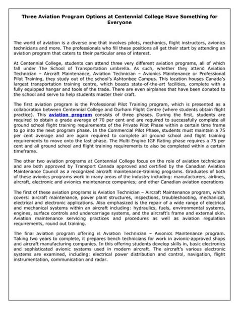 Three Aviation Program Options At Centennial College Have Something For