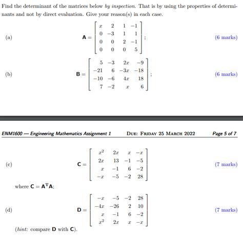 Solved Find The Determinant Of The Matrices Below By