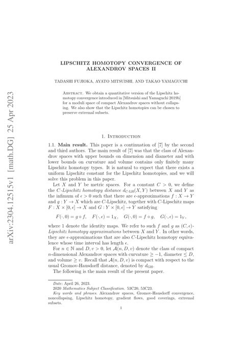 Pdf Lipschitz Homotopy Convergence Of Alexandrov Spaces Ii