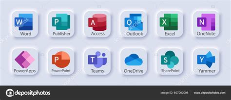 Microsoft Office 365 Excel Powerpoint Publisher Sway Outlook Sharepoint Access Stock Vector