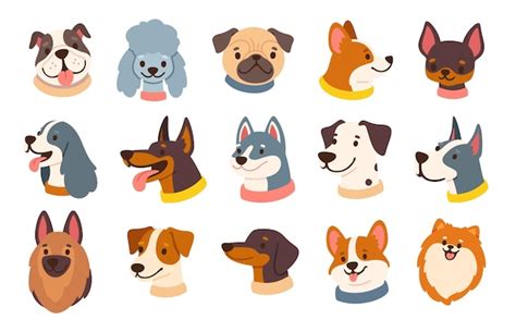 Dog Avatars Cartoon Dog Faces Various Doggy Heads Cute Puppy Portraits