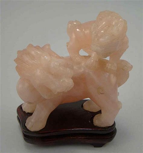 Lot Rose Quartz Figure Group In The Form Of A Guardian Lion And Its