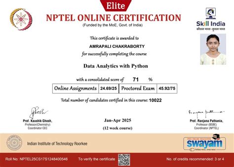 Completed Nptel Data Analytics With Python Course Amrapali Chakraborty Posted On The Topic