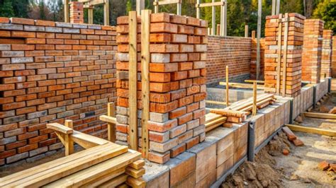 Bricklaying Construction Sturdy Foundation Meets Vertical Formwork For