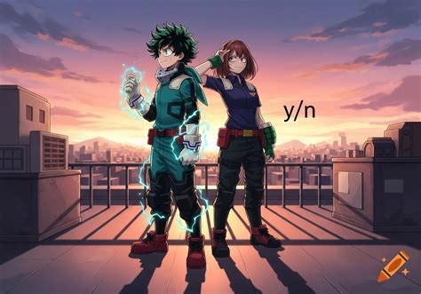 Anime Style Image Of Izuku Midoriya With Lightning And A Brown Haired