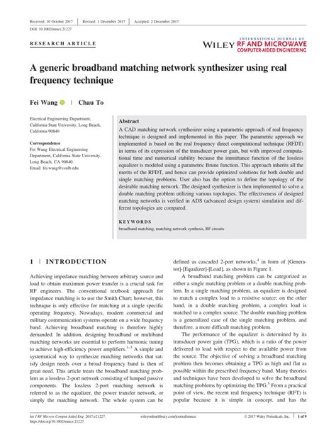Pdf A Generic Broadband Matching Network Synthesizer Using Real Frequency Technique
