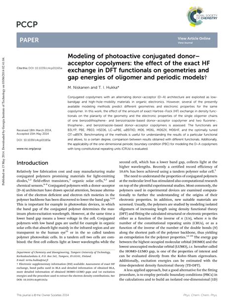 Pdf Modeling Of Photoactive Conjugated Donor Acceptor Copolymers The Effect Of The Exact Hf