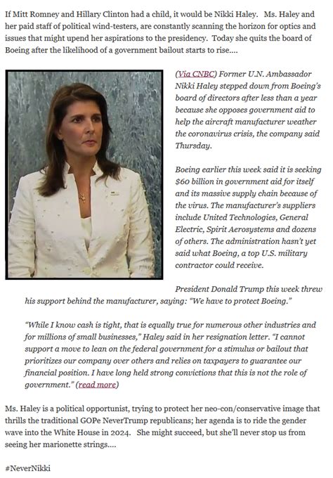 Positioning Nikki Haley Resigns Boeing Board In Advance Of Likely