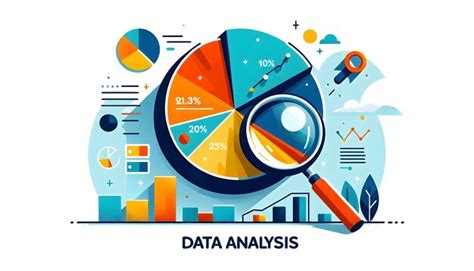 Flat Abstract Pie Chart And Magnifying Glass With Data Analysis Text Concept As A Sleek Vector