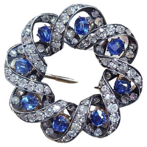 Antique Sapphire And Rose Cut Diamond Gold Brooch For Sale At 1stdibs