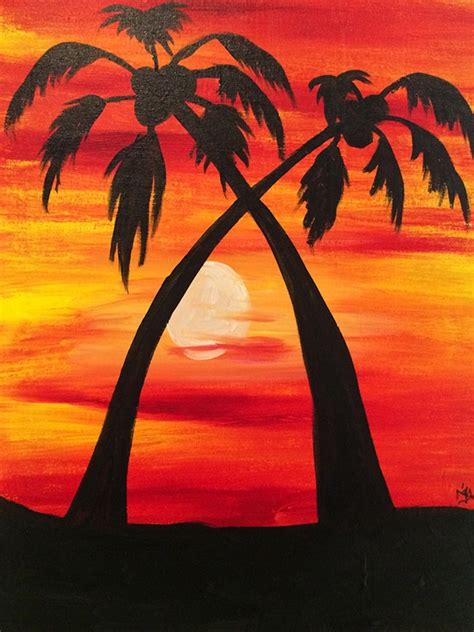 44 Canvas “palm Tree Sunset” Create N Sip