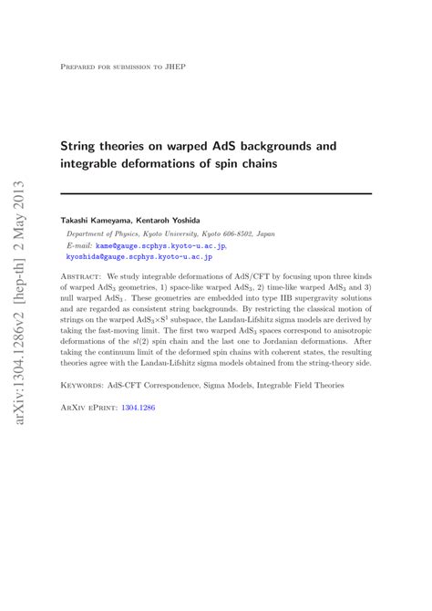 Pdf String Theories On Warped Ads Backgrounds And Integrable