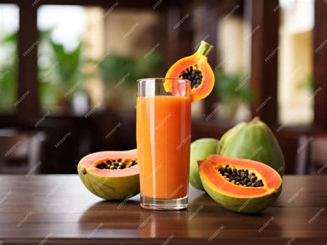 Premium Photo Papaya Juice On A Restaurant Table