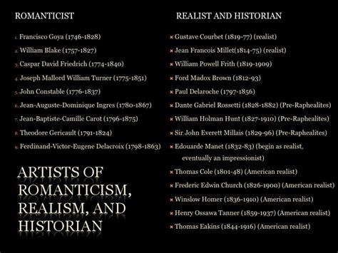 Film And Arts Appreciation Artists Of Romanticism To Realism