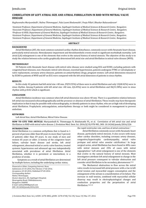 Pdf Correlation Of Left Atrial Size And Atrial Fibrillation In Rhd