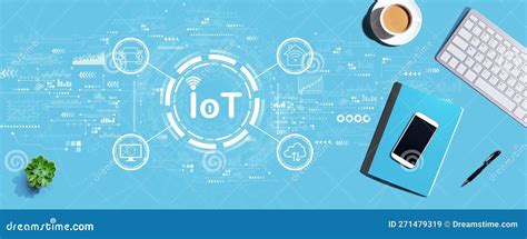Iot Theme With Computer Keyboard And Office Items Stock Image Image Of Coffee Computing
