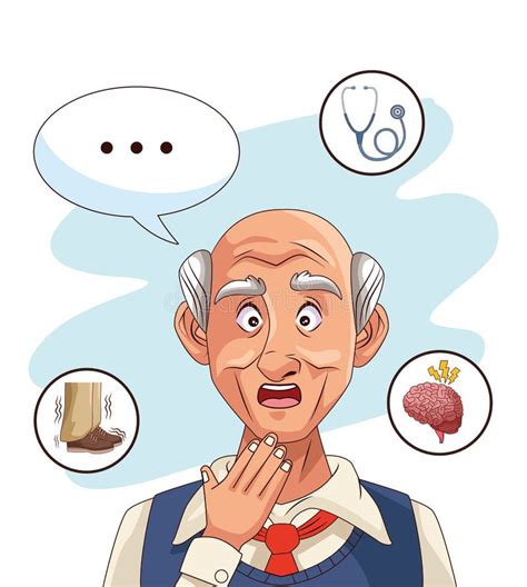 Old Man Patient Of Alzheimer Disease With Set Icons Stock Vector