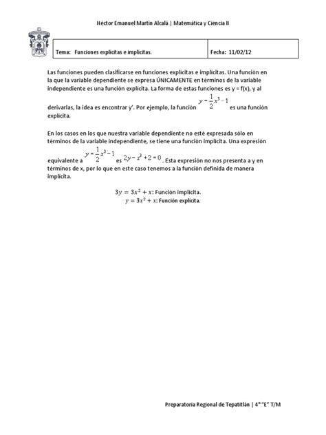 Funciones Explícitas E Implícitas Pdf Función Matemáticas