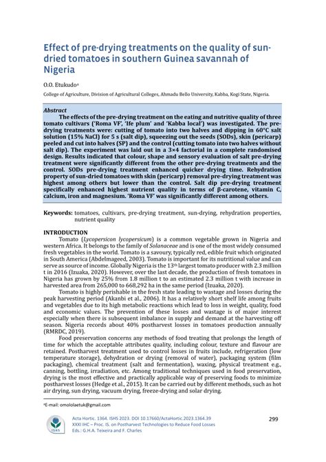 Pdf Effect Of Pre Drying Treatments On The Quality Of Sun Dried