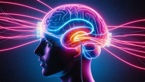 Human Brain Connected To Digital Interfaces, Glowing Neon Data Streams Stock Image - Image of ...