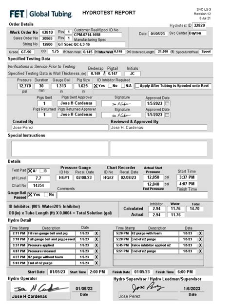 Hydrotest Report String 12800 Pdf Industrial Processes Pressure