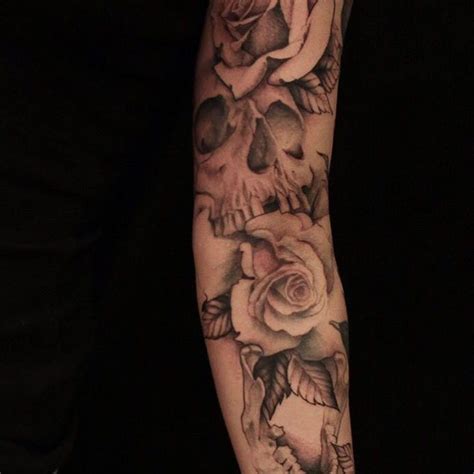Rose And Skull Sleeve Tattoo By Shawn Barber At Memoir Tattoo Skull