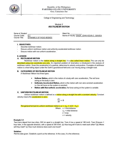 Module 3 Uniform Rectilinear Motion Download Free Pdf