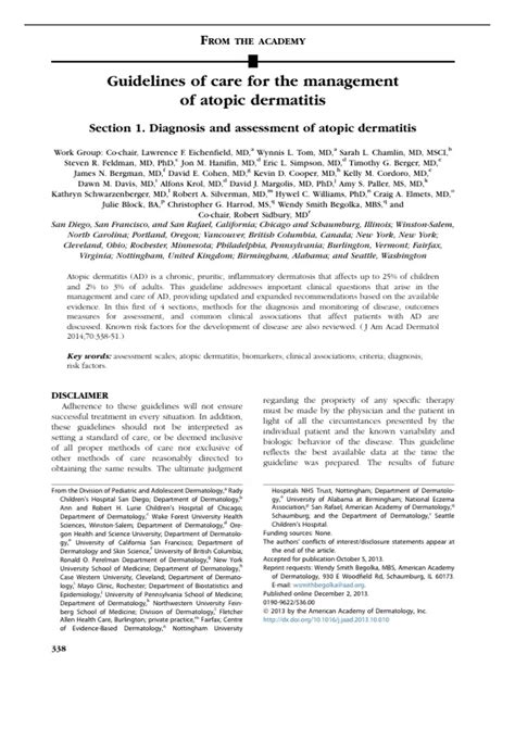 Guidelines Of Care For The Management Of Atopic Dermatitis Section 1