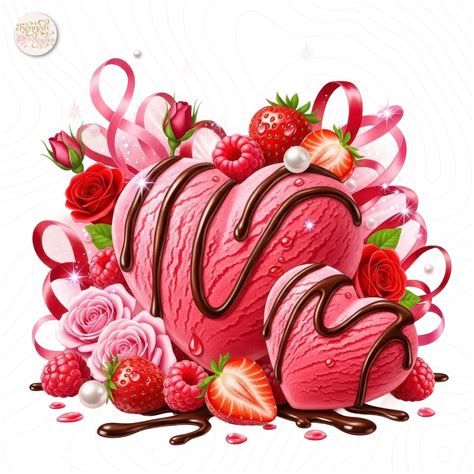 Valentine Love Ice Cream Png Clipart Cute Dessert Illustration