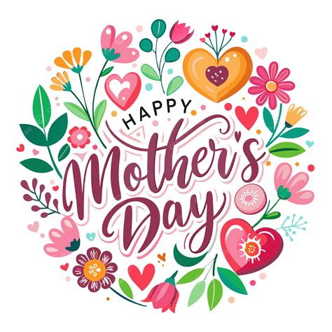 Happy Mothers Day Hand Lettering Celebration With Hearts Of Love And