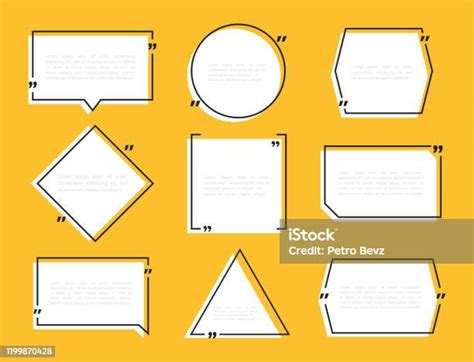 슈퍼 다른 모양 기하학적 문자 메시지 상자를 설정합니다 노란색 배경에 상자 음성 거품을 인용 현대 플랫 스타일 벡터 일러스트레이션 Brand Name Online