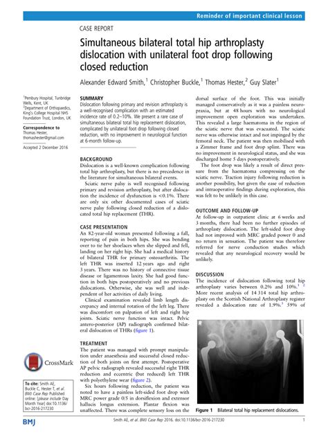 Pdf Simultaneous Bilateral Total Hip Arthroplasty Dislocation With