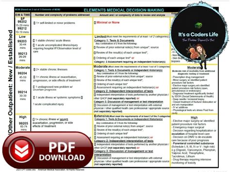 Ama 2021 Guidelines Eandm Outpatient Mdm Table Worksheet Updated Etsy