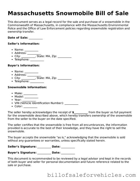 Valid Massachusetts Snowmobile Bill Of Sale Forms Simple Pdf Template
