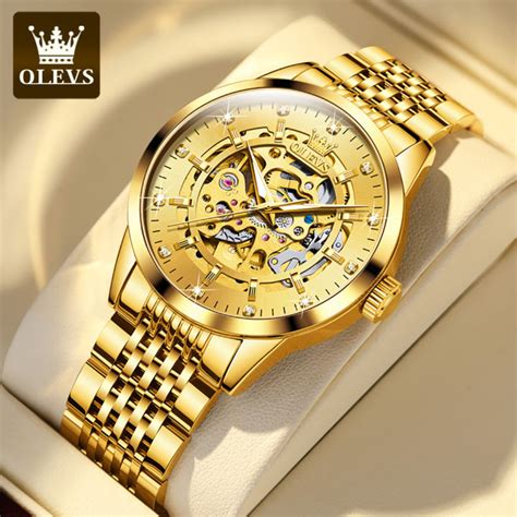 Olevs Gold Automatic Watch For Men Original Waterproof Luxury Import