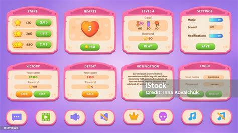 Gui Kit Casual Assets For A Game Mobile A Set Of User Interface Elements And Popups For The Game