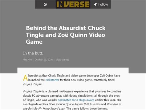 Behind The Absurdist Chuck Tingle And Zoë Quinn Video Game R