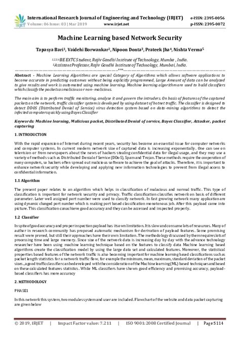 Pdf Irjet Machine Learning Based Network Security