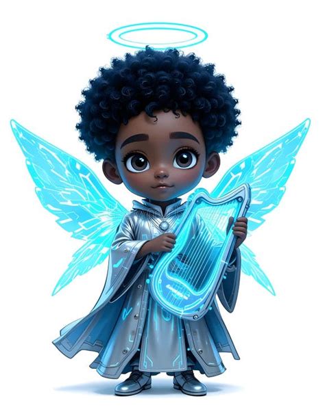 Futuristic Angel Boy Playing A Glowing Lyre A Digital 3d Render Of A