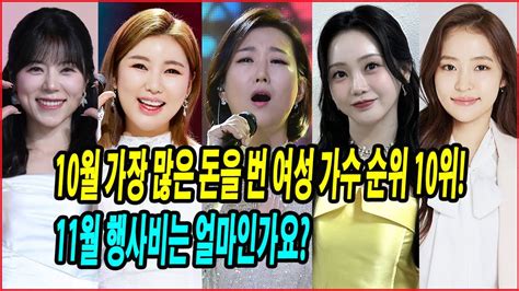 10월 가장 많은 돈을 번 여성 가수 순위 10위 11월 행사비는 얼마인가요 장윤정부터 홍지윤까지 대박 수익 공개 유명 여성 트로트 가수들의 성공 비결은 무엇일까